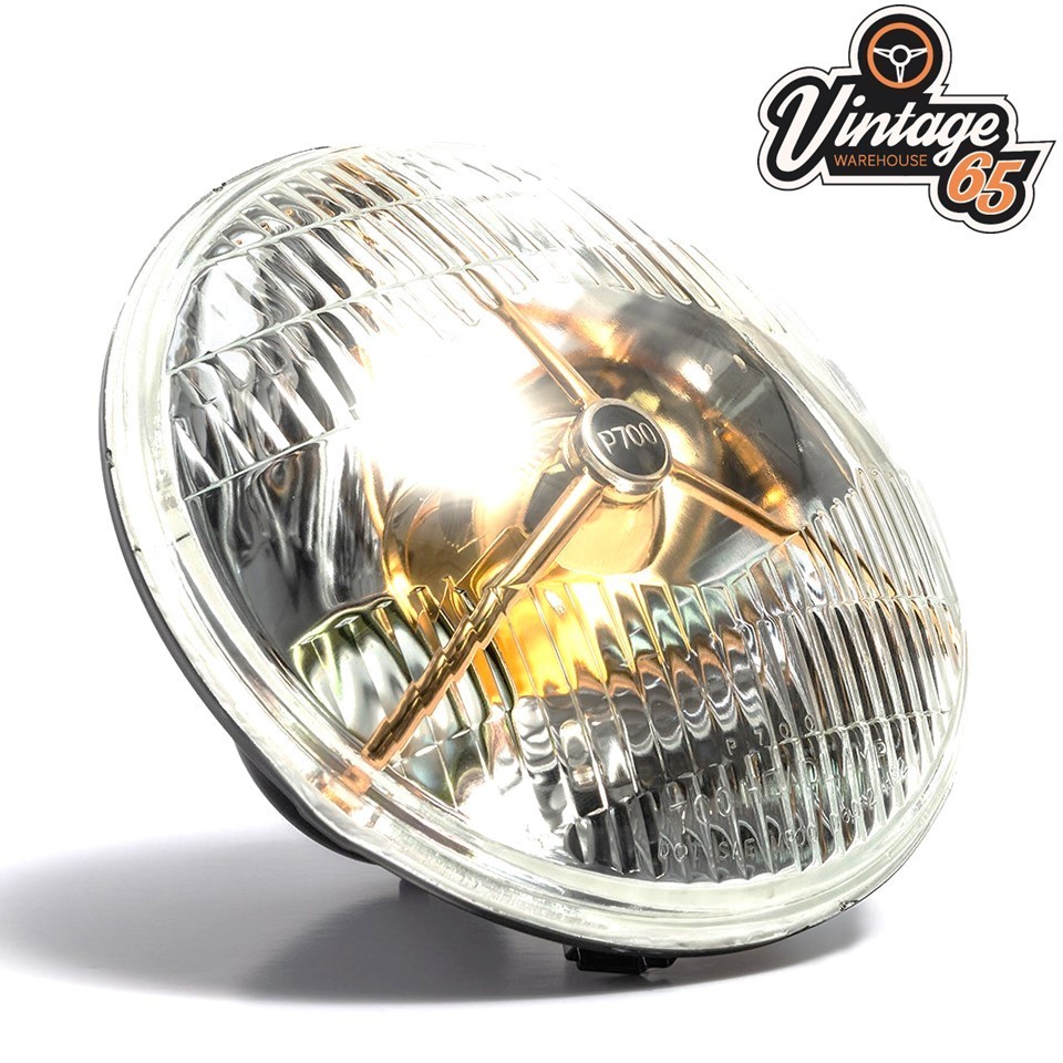 Classic Mini P700 Headlights 7" H4 Gold Tribar Halogen Conversion RHD ...