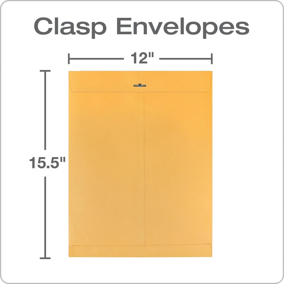 12 x 15-1/2 Clasp Envelopes, Clasp and Gummed Closures, for Oversized ...