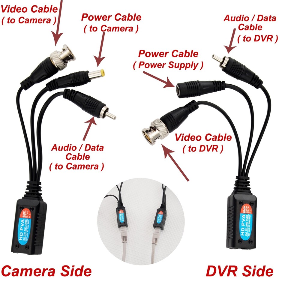 8MP AHD TVI CVI Analog Security Camera Video Audio Power Balun Cat5 ...