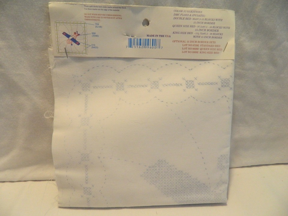 L-24 NWT FAIRWAY NEEDLECRAFT CROSS STITCH AIRPLANE QUILT BLOCK KIT ...