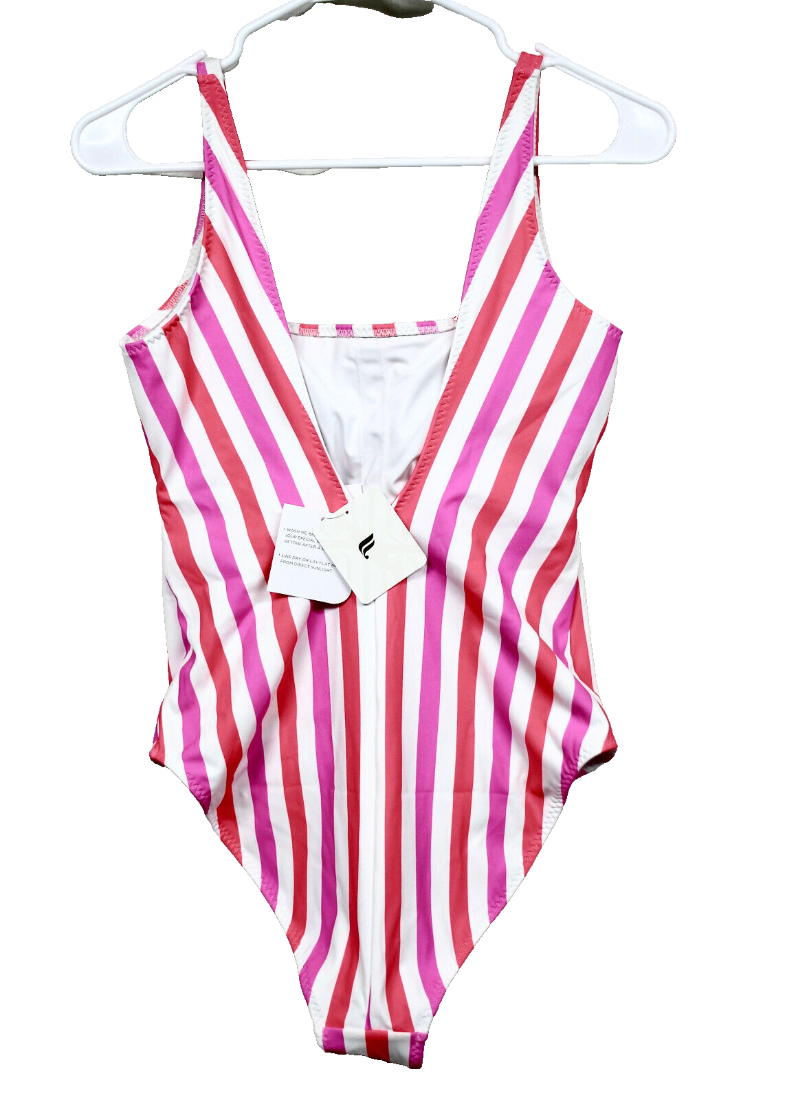 FABLETICS Sunset Scoop One-Piece Swimsuit Size Medium Neon Candy Stripe ...
