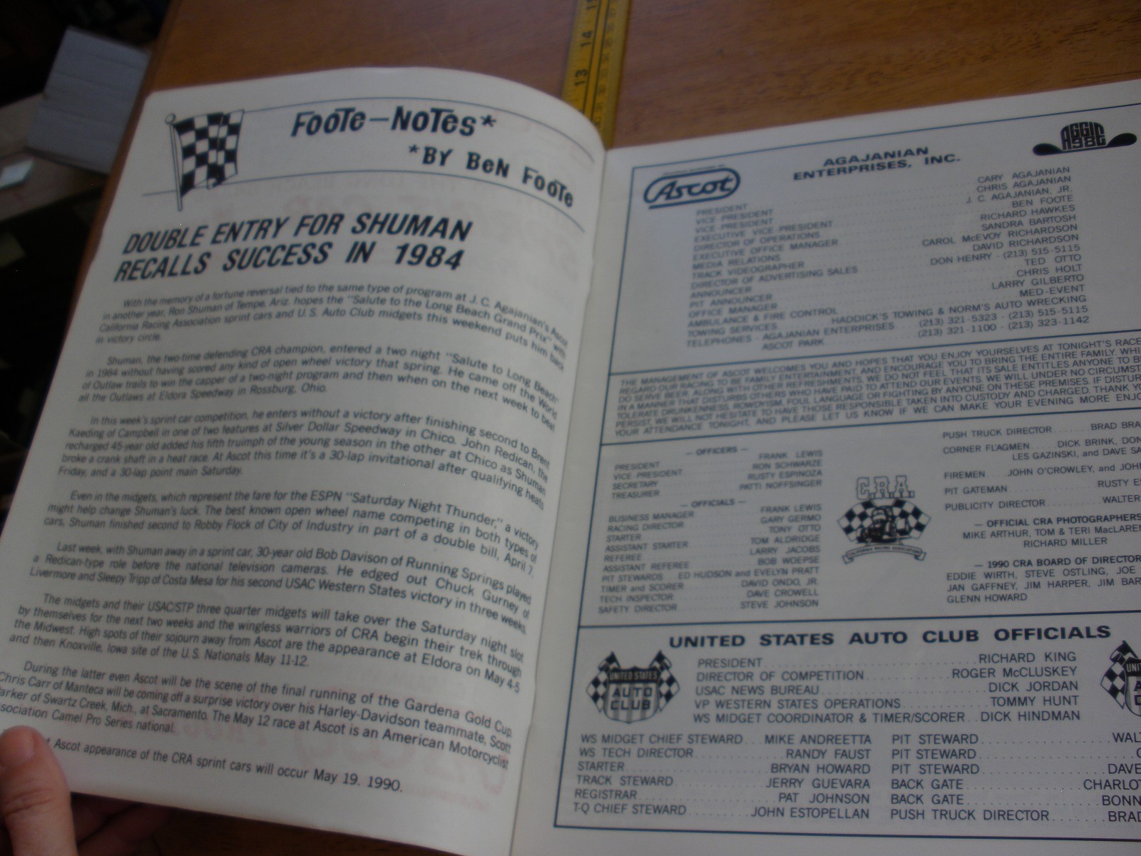1990 program Sprint Car Races CRA ASCOT Agajanian John Redican Bob ...