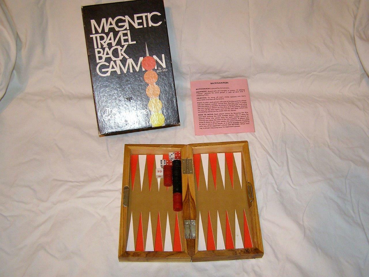 Vintage Skor Mor Backgammon Game Magnetic Travel Case Complete Set Mint ...