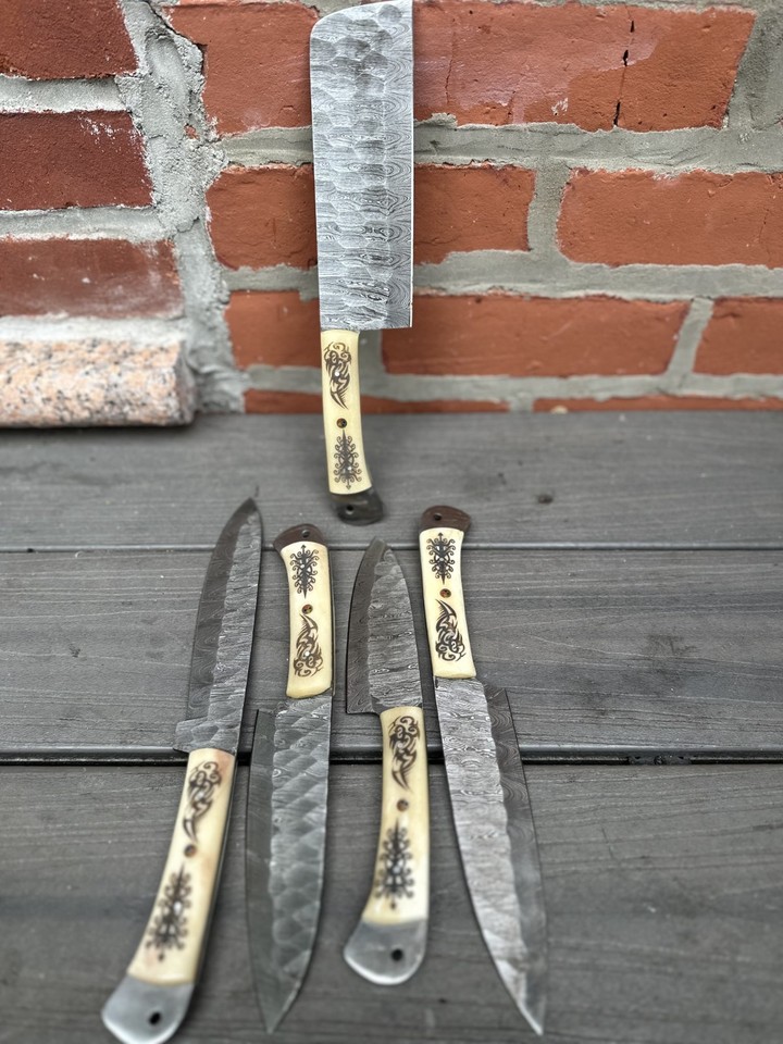 Custom Handmade forged damascus blade chef knife kitchen knife 5 knife ...