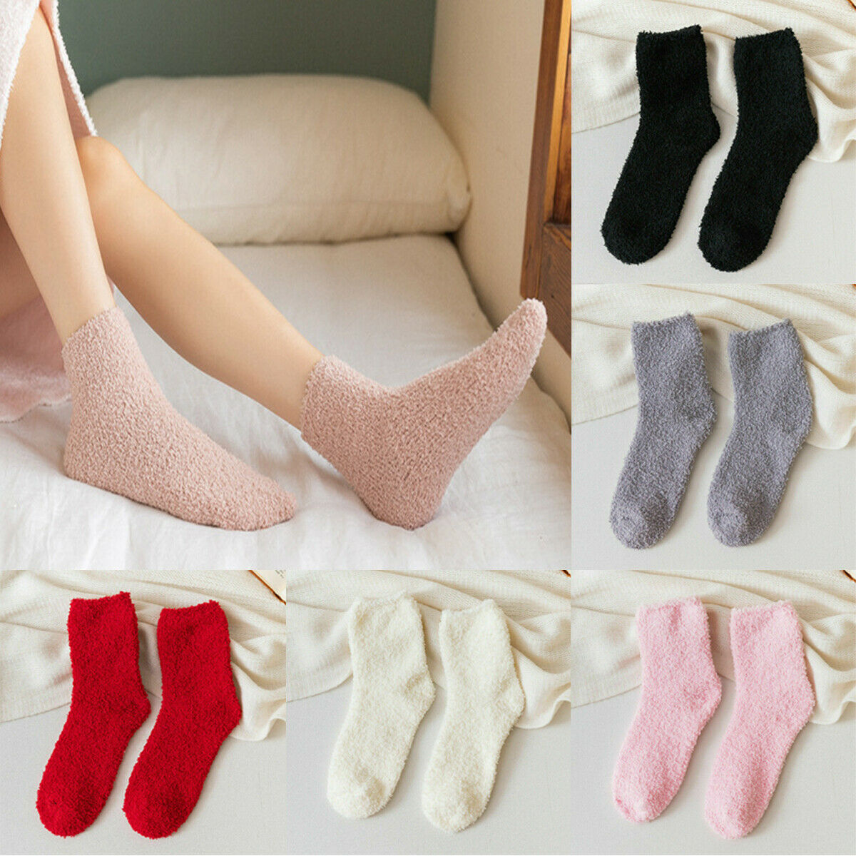 6Pairs Women Ladies Soft Fluffy Bed Socks Winter Warm Lounge Slipper ...