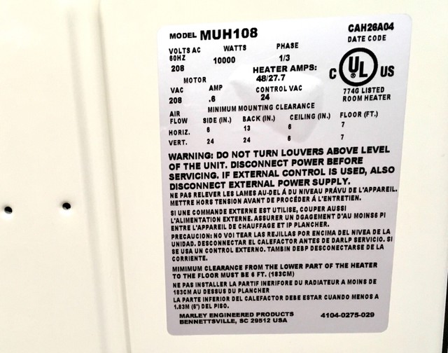 QMARK MUH108 10kW Electric Unit Heater, 1 or 3-Phase, 208V for sale ...