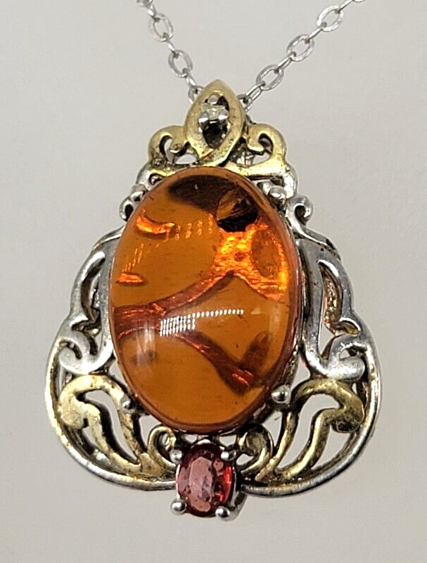 Amber Gemstone Pendant Necklace STS 925 Sterling Chuck Clemency Italy ...