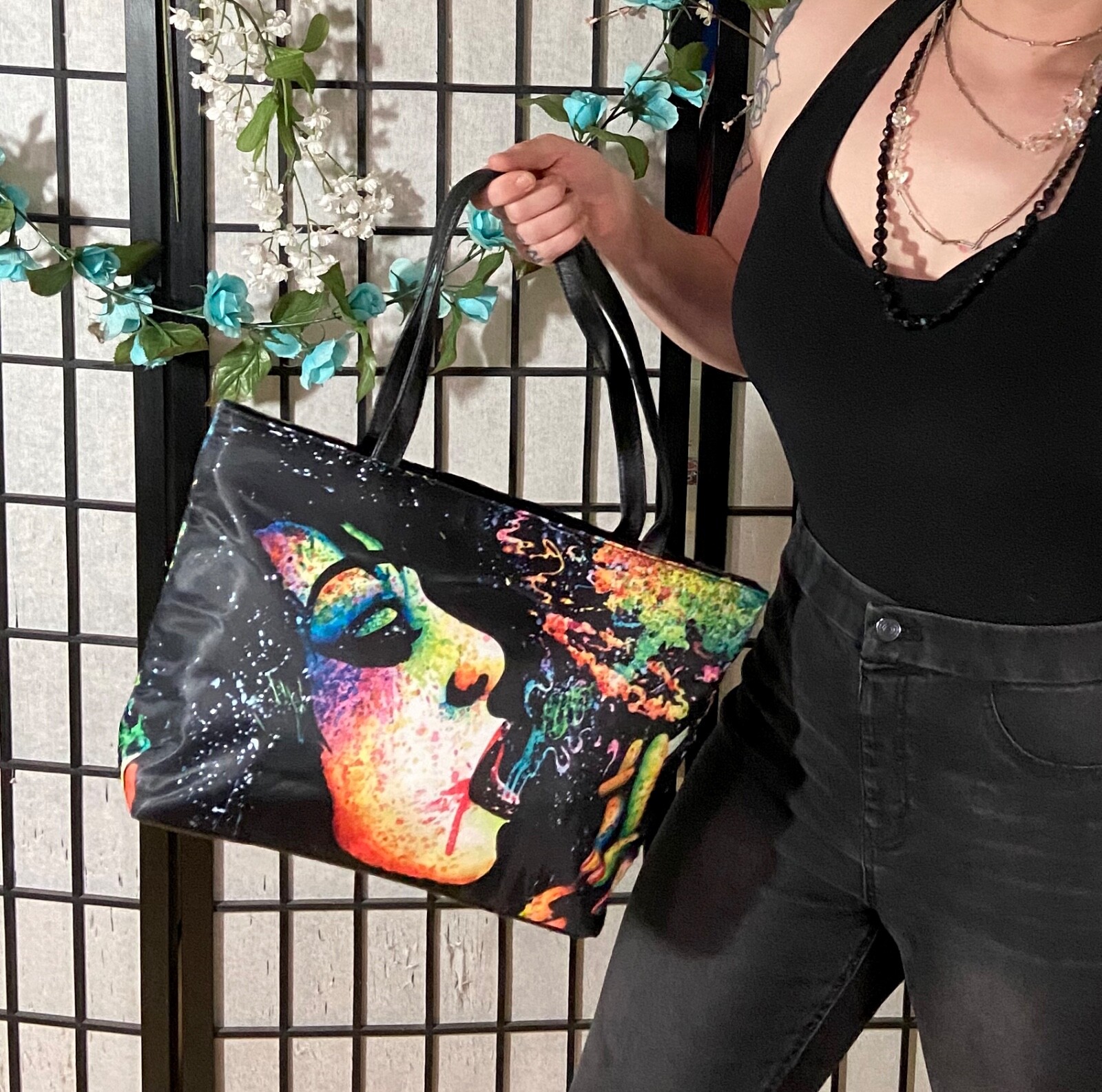 Edgy Punk Rock Smoking Girl Pop Art Purse Large Shoulder Handbag ...