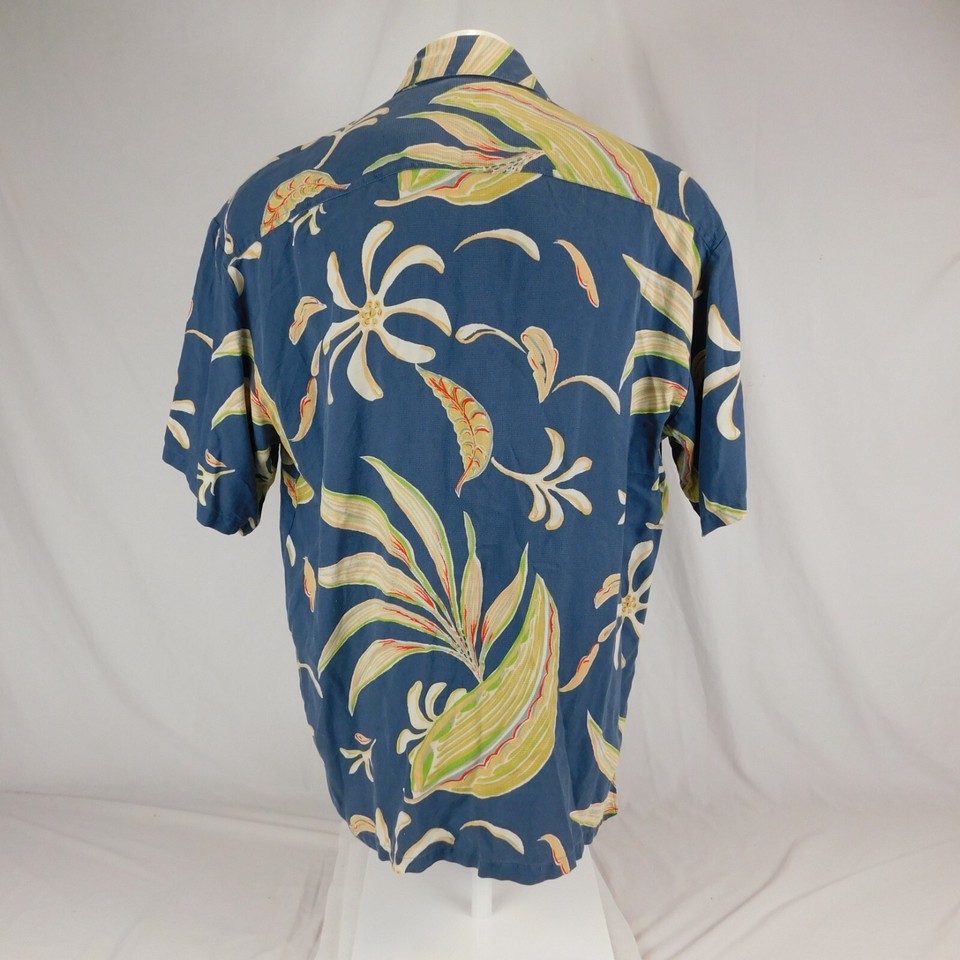 John Severson Kahala Men Blue Hawaiian Camp Aloha Shirt Floral Silk Sz ...