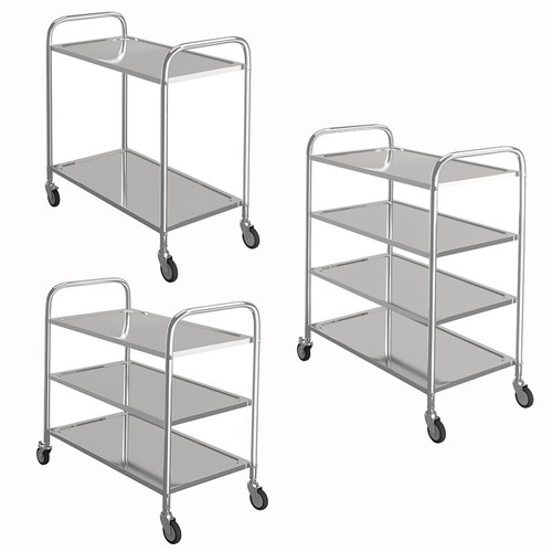 2-4 Tier Catering Stainless Steel Kitchen Trolley Food Rack Storage ...