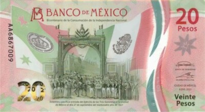 20 Pesos Mexico 2022 Polymer Currency Circulated Banknote. 20 Mexican ...