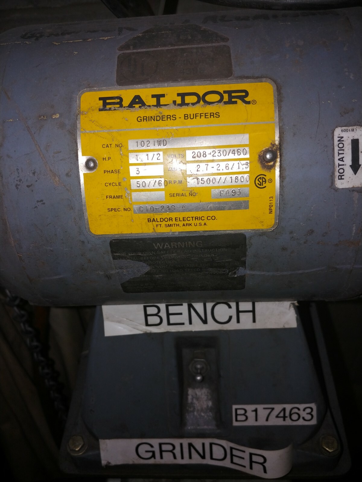 Baldor 1021WD 10" Deluxe Bench Grinder with GA16 Pedestal | eBay