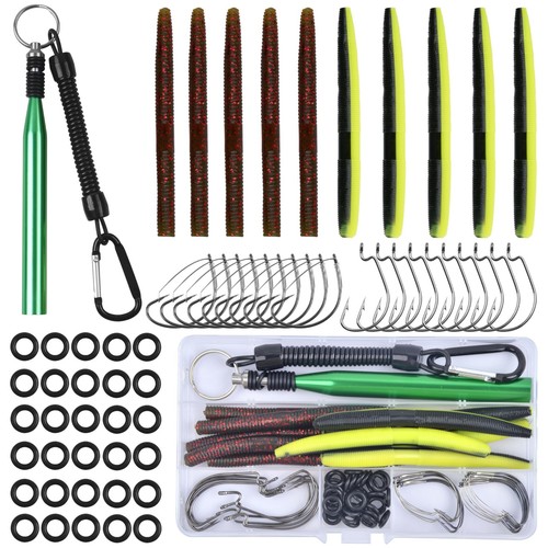 Wacky Rig Worm Hooks Fishing Tool Kit for Bass Fishing, 61pcs Wacky Rig ...