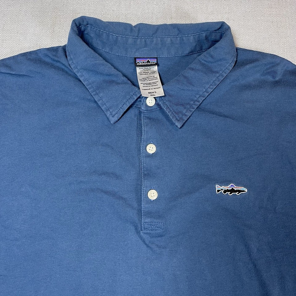 Patagonia Polo Shirt Men 2XL Short Sleeve Fish Logo Organic Cotton ...
