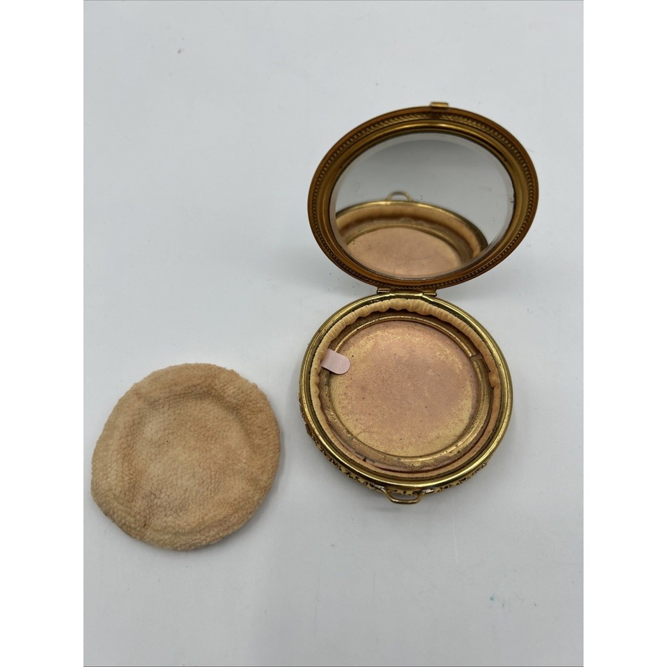 Vintage Merle Norman Compact Gold Metal Mesh Bottom Emerald Victorian ...