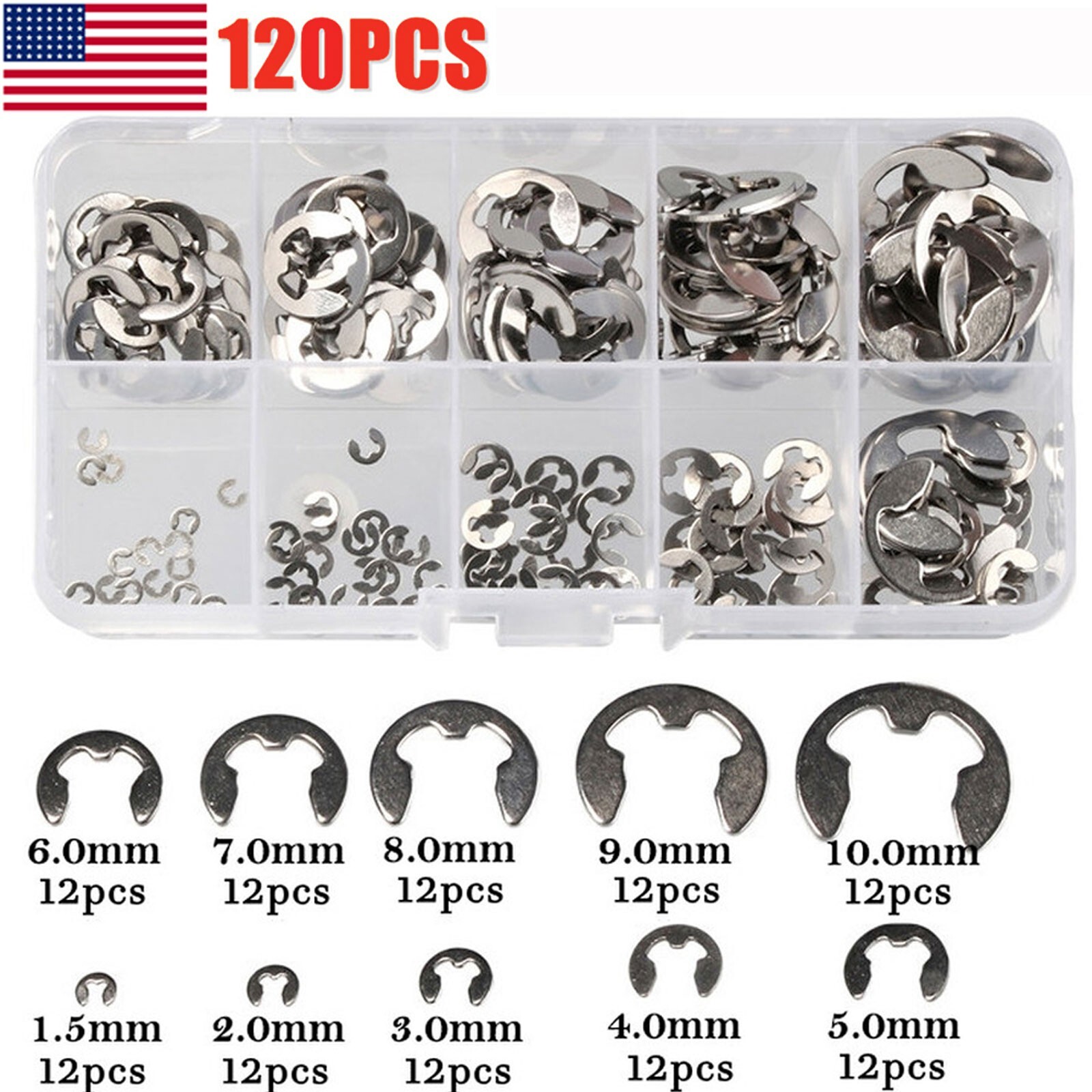 120 E Clips C CIRCLIPS Stainless Steel Kit Retaining Ring Assorted 1 ...