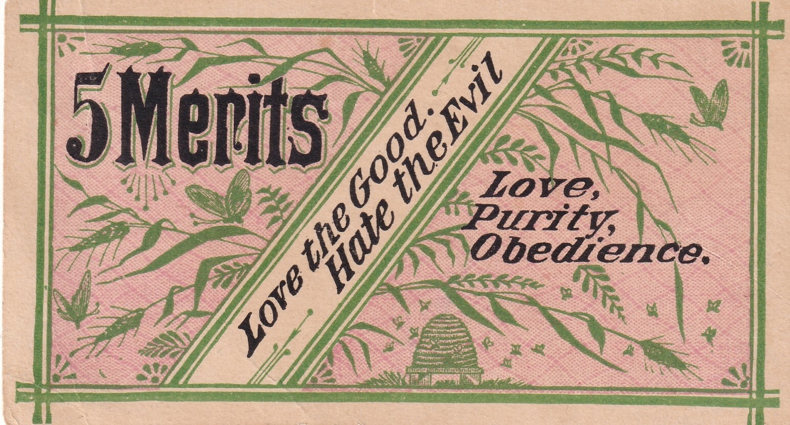 Vintage Merit Card - Love the Good Hate the Evil Love Purity Obedience ...