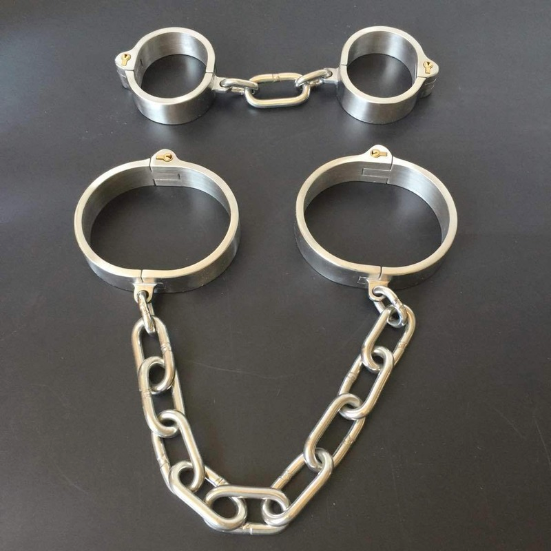 Stainless Steel Slave Wrist Handcuffs Ankle Cuffs Neck Collar Chain ...