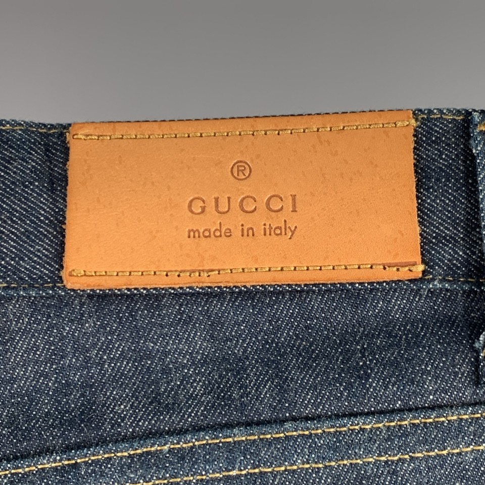 GUCCI Misura 28 Blu Cuciture a Contrasto Cotone Dritto Bottoni Fly ...