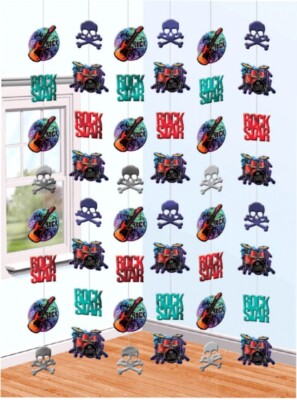 6 x EXTRA LONG Rock Star Music Skull Birthday Party Hanging String ...