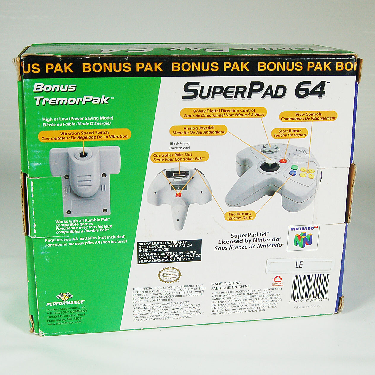 Nintendo 64 SuperPad 64 Controller with Tremor Pak in Box. Nice. N64 | eBay