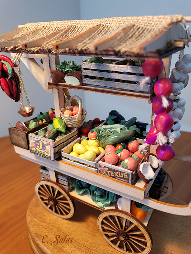 Wonderful Miniature Wooden Fruit and Vegetable Cart on Wheels | eBay