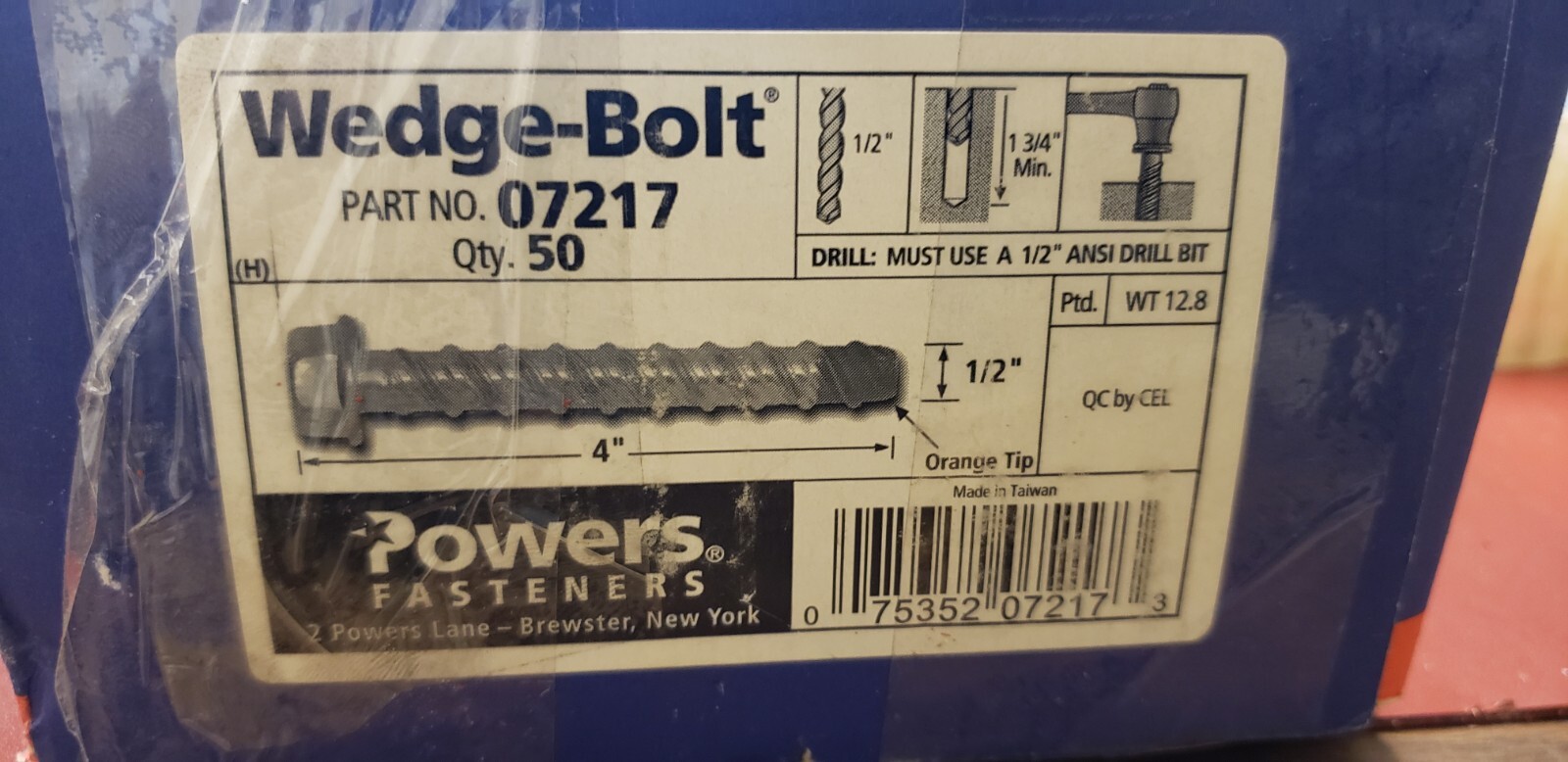 Box Of 50 Powers 07217 1/2in X 4in Steel Wedge-bolt Ansi-bit for sale ...