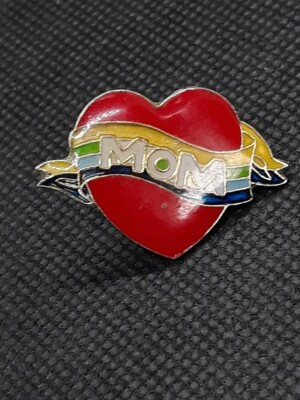 Vintage Retro MOM Red Heart Rainbow Ribbon Pride Parents Lapel Pin | eBay