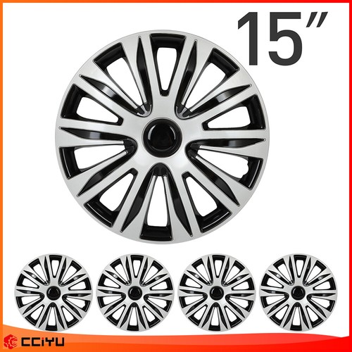 4 Pcs 15 Inch Universal Wheel Hub Caps Black & Silver Wheel Cover Wheel ...