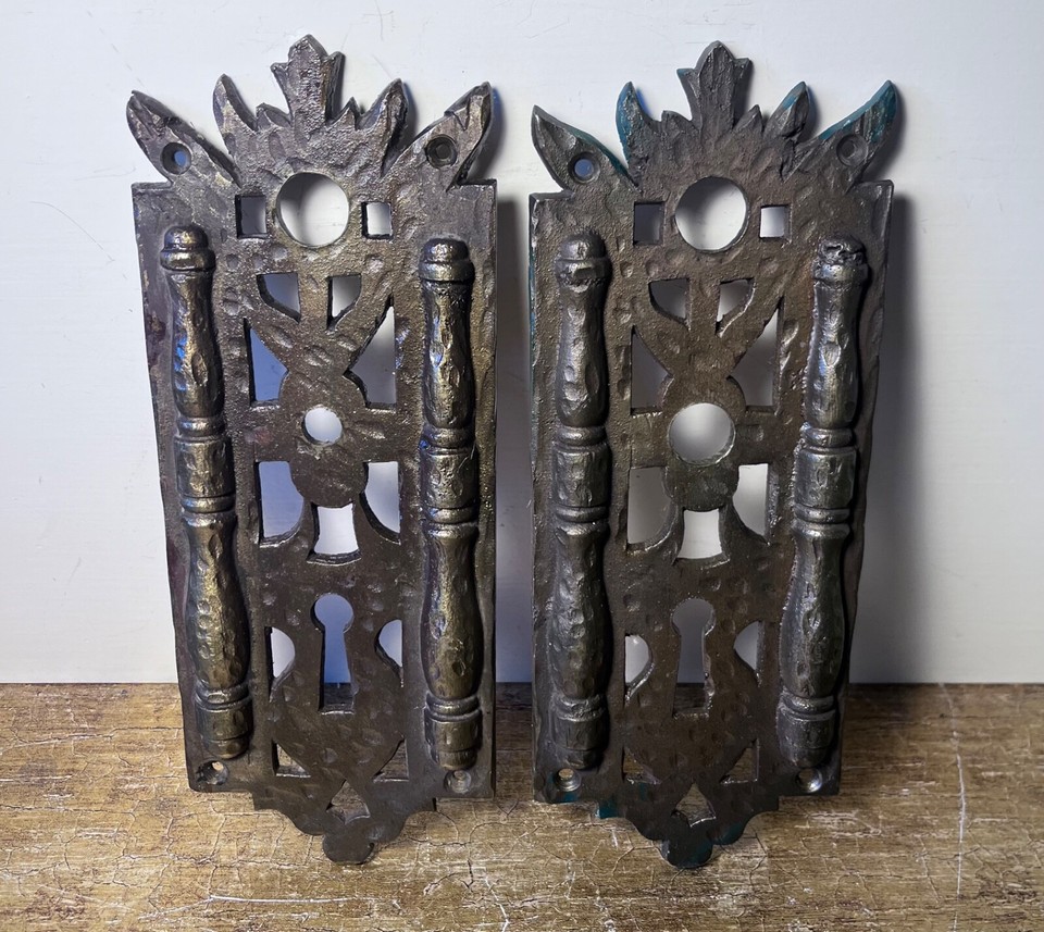 Vintage Pair Gothic Ornate Door Knob Escutcheon Plates Eastlake Cast ...