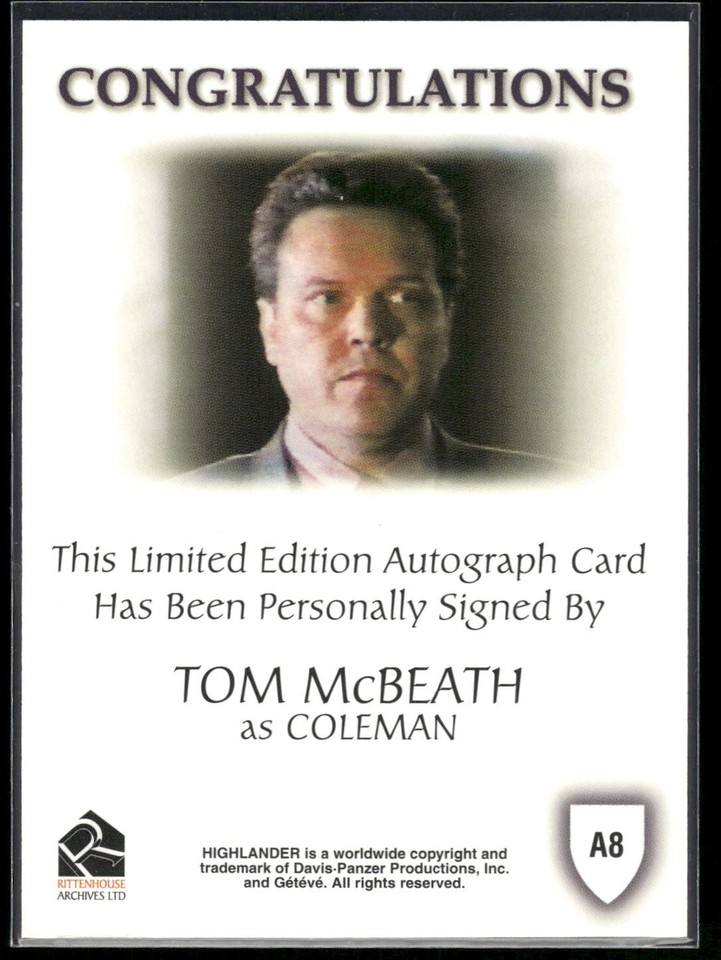 #A8 Tom McBeath as Coleman in Highlander Movie Auto | eBay