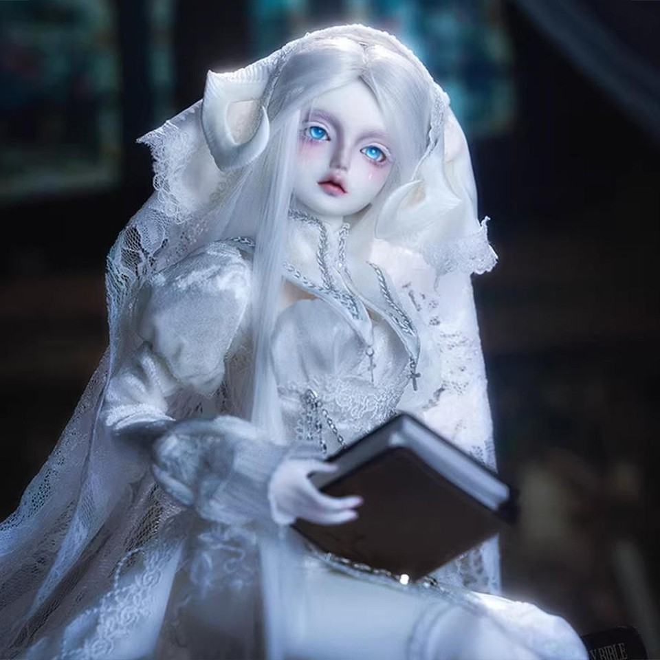 Full Set 1/4 BJD Doll Jointed Face Makeup Angel Goat Horn Bride Lace ...