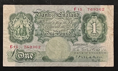 1928 BRITISH £1 ONE POUND TREASURY NOTE, C.P. MAHON, B-211, VF+CRISP ...