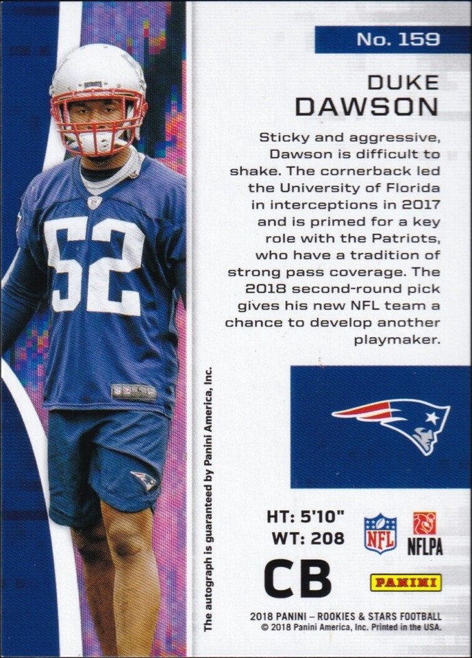 2018 Rookies & Stars Longevity Purple Auto #159 - Duke Dawson [15/25 ...