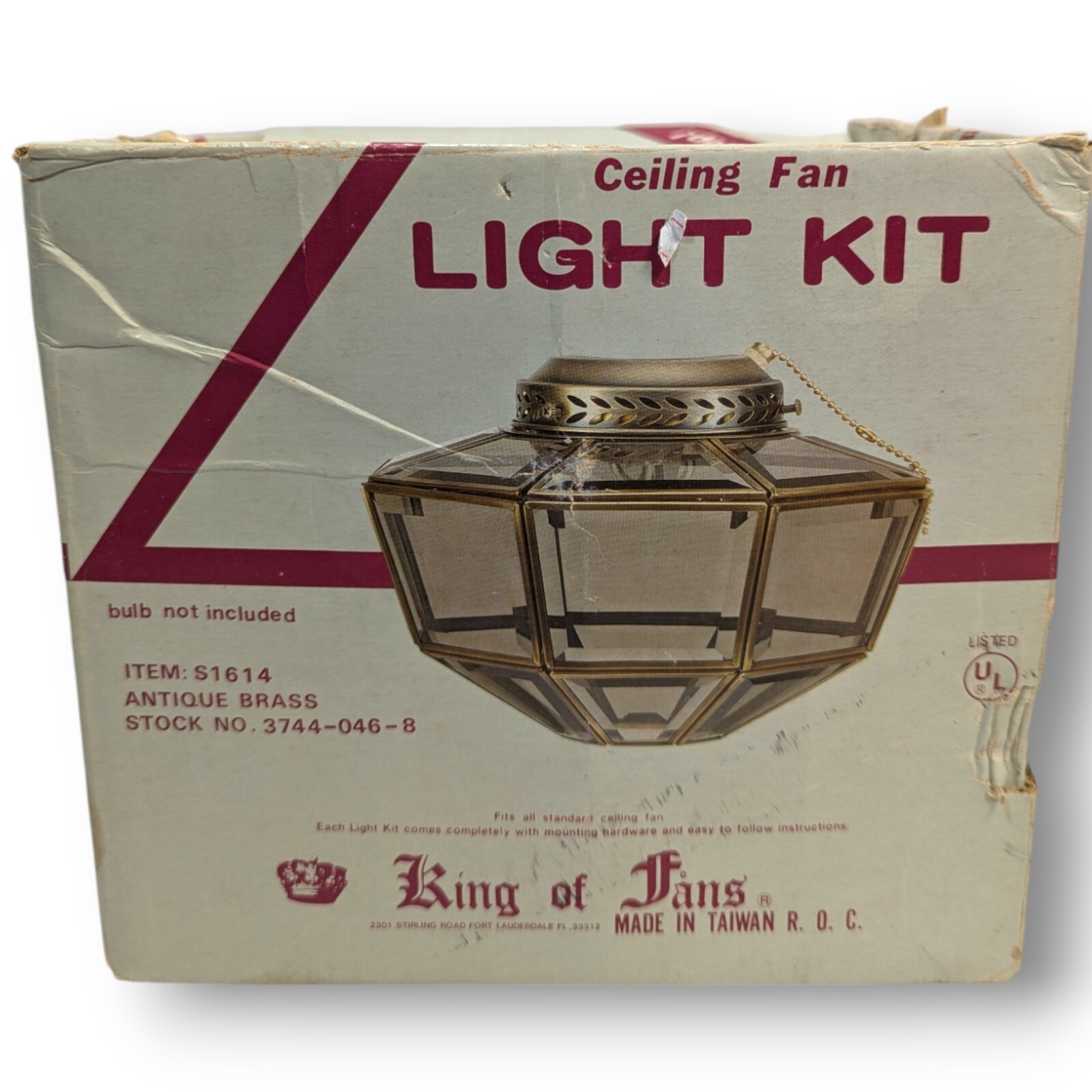 Vintage NOS King Of Fans Ceiling Fan Light Kit S1614 Antique Brass with ...