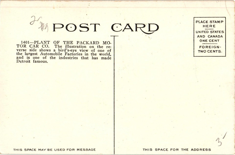 Packard Motor Car Company Plant Detroit Michigan Aerial View Postcard ...