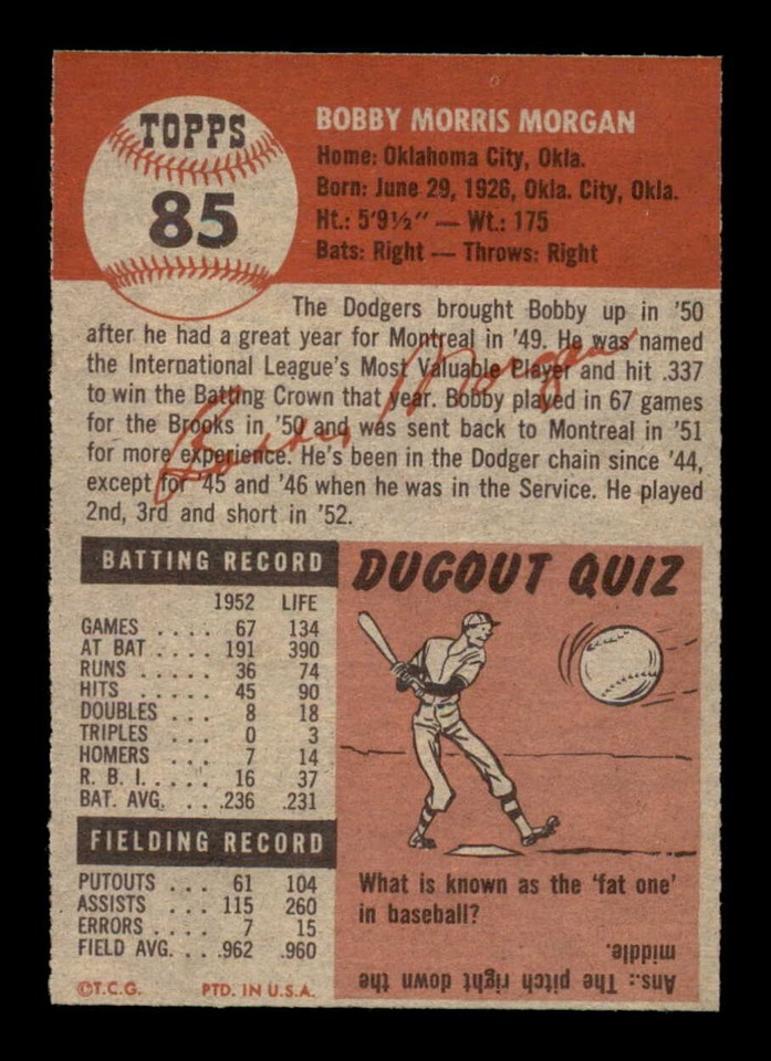 1953 Topps Bobby Morgan #85 *Dodgers* NM-MINT | eBay