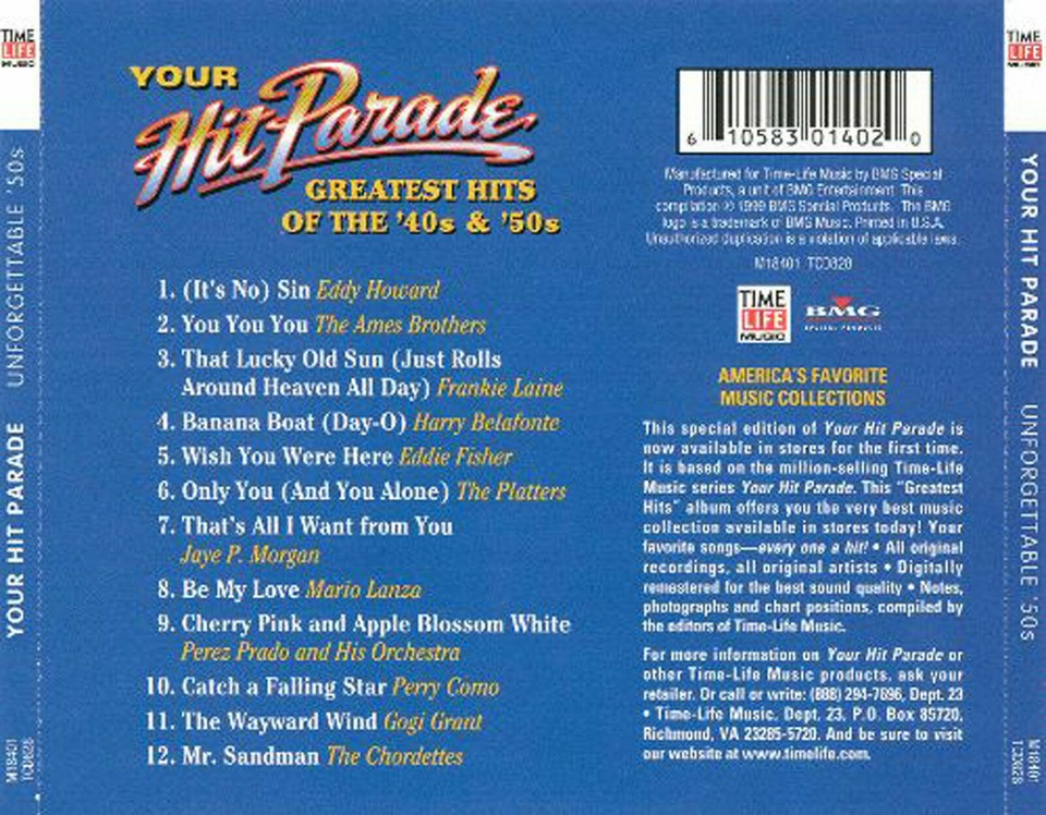 Your Hit Parade Greatest Hits 40's & 50's Unforgettable 50's CD DISC ...