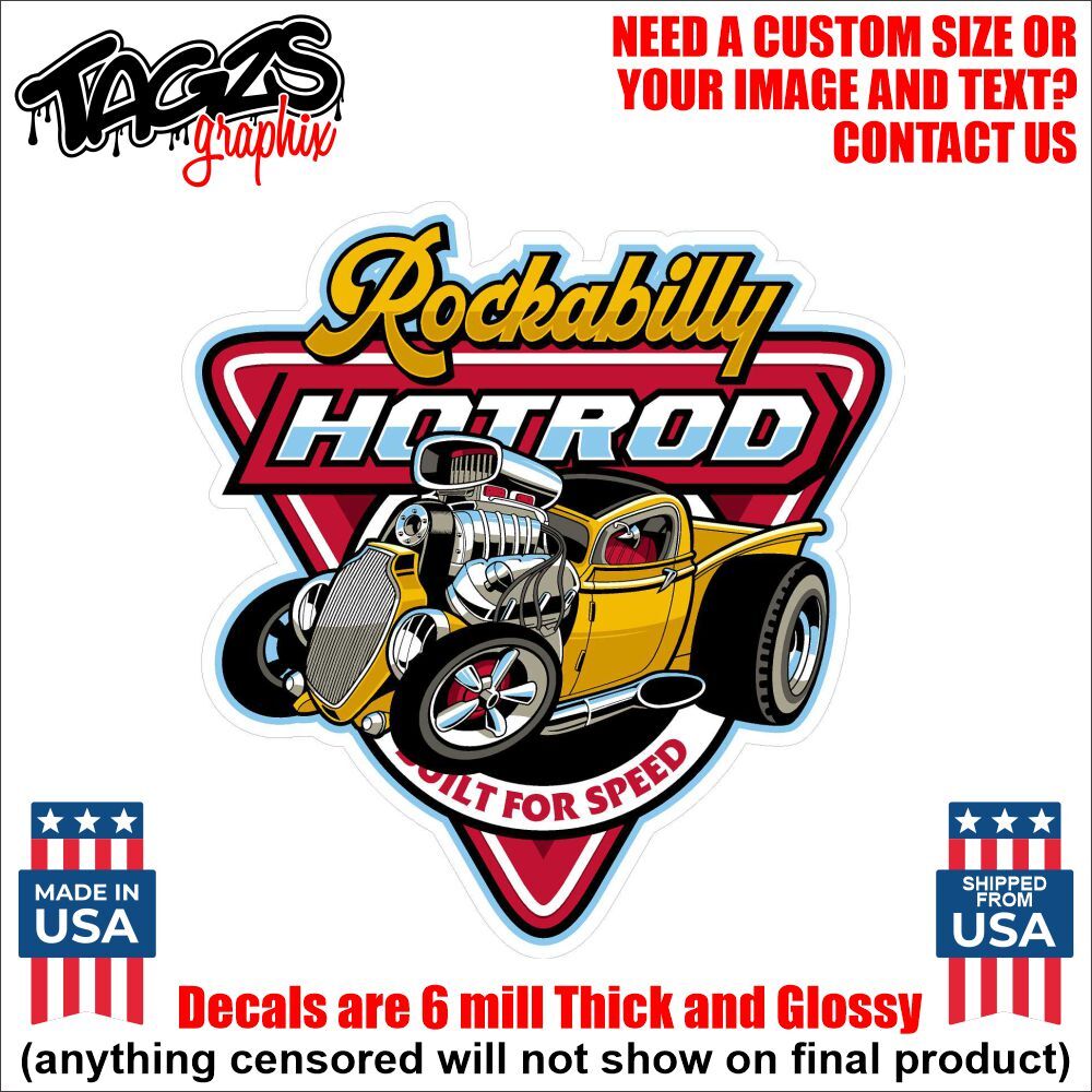 Rockabilly Hotrod Muscle Racing Car Printed & Laminated Window Decal ...
