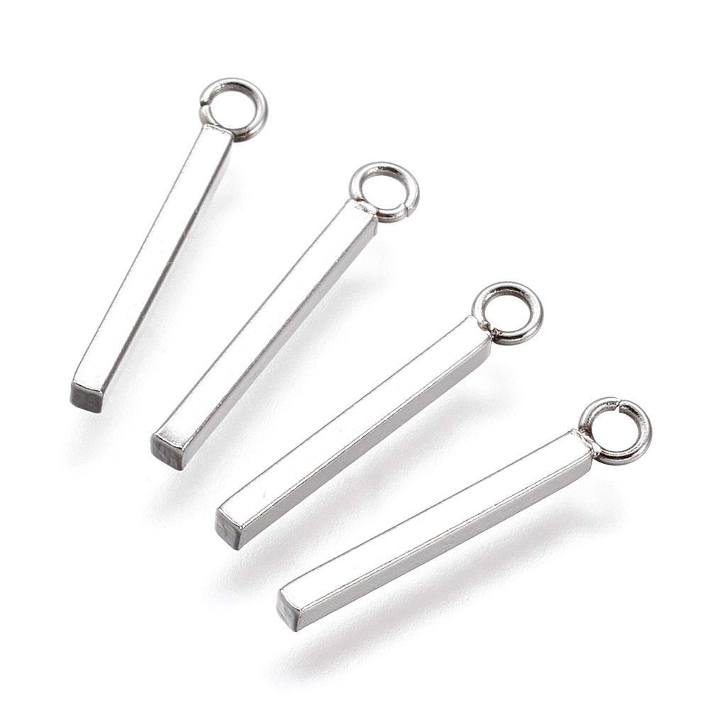 10pc 304 Stainless Steel Cuboid Bar Charms Smooth Dangle Stick Pendants ...