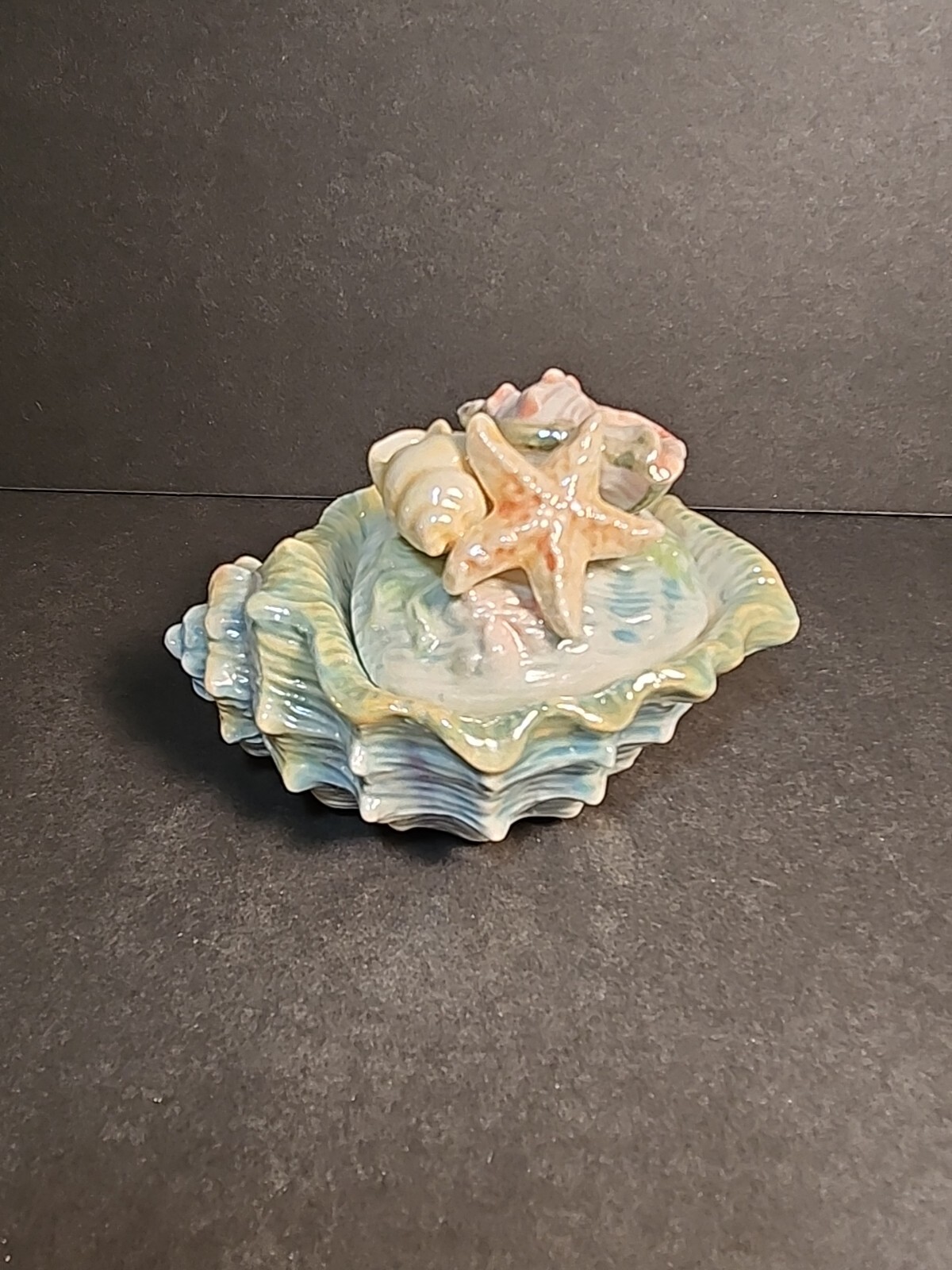 Ceramic Sea Shell Trinket Box Iridescent Glaze conch shell starfish | eBay