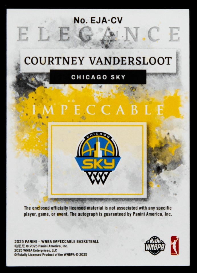 Courtney Vandersloot Auto Patch 9/99 2025 Panini Impeccable WNBA ...