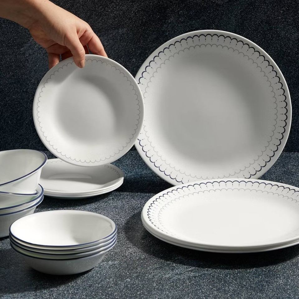 Corelle 16pc Vitrelle Caspian Lace Dinnerware Set: Abstract Pattern ...