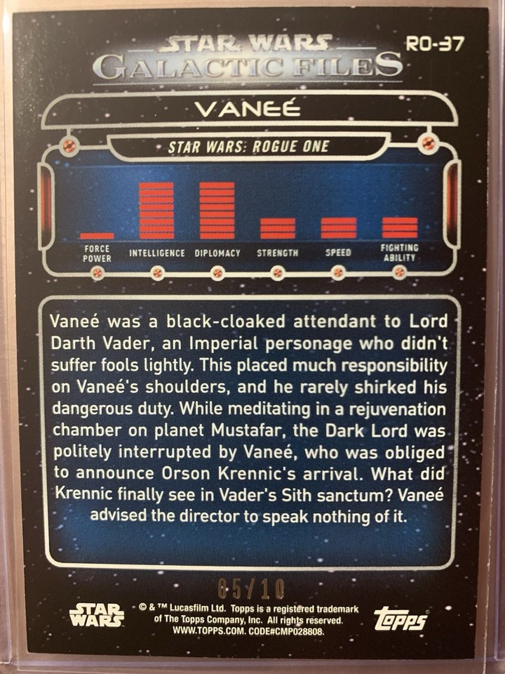 Star Wars Topps 2018 Galactic Files Vanee RO-37 Gold /10 | eBay