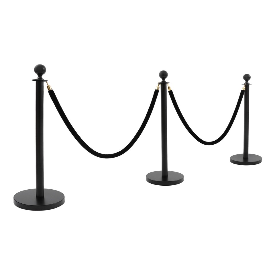 6 PCS Black Stanchion Posts Queue Pole with 4 1.5M Ropes Crowd Control ...