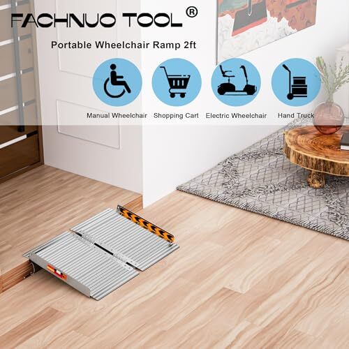 FACHNUO Portable Wheelchair Ramp 2FT, Non-Skid Aluminum Folding ...