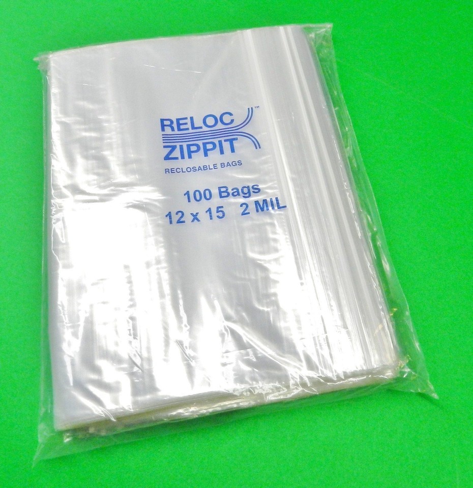 1000 Reloc Zippit Bags Zip Seal Lock 12x15 2mil Clear 12 x 15 ...