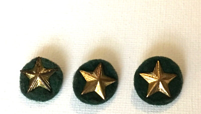 Three (3) Military 5 Point Gold Color Star on Green Felt Circle Lapel ...