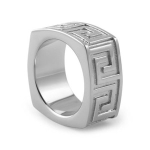 Stainless Steel Heavy Greek Key Silver Mens Ring | eBay