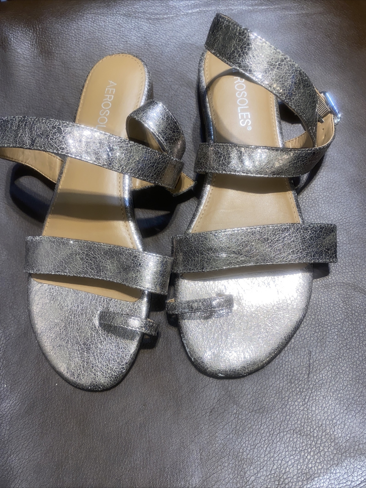 Aerosoles Metallic Gold Toe Loop Ankle Strap Sandals 7 | eBay